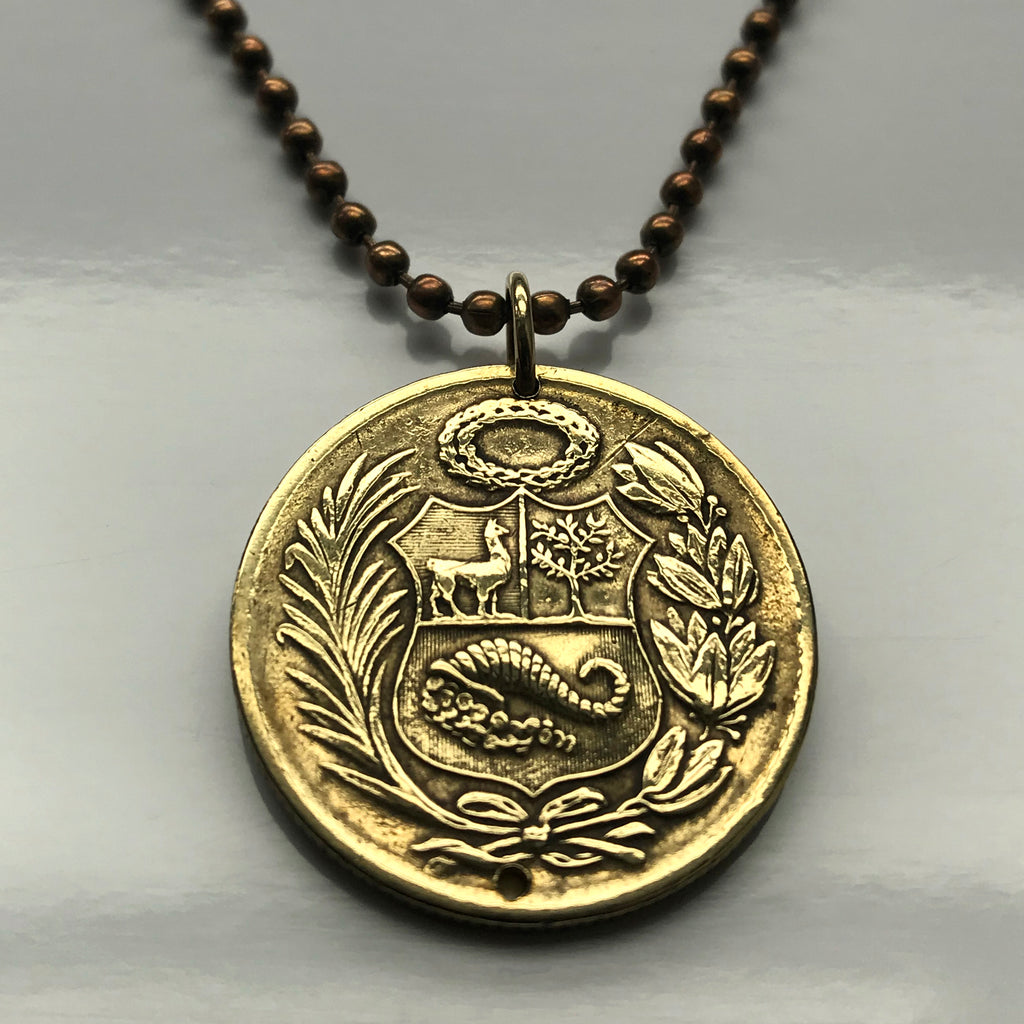 1965 Peru 1/2 Sol coin pendant escudo Peruano llama Lima Cusco Machu P ...