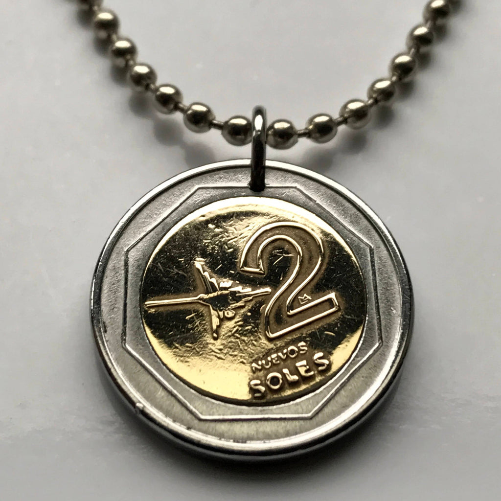 2009 Peru 2 Soles coin pendant Peruvian Nazca Nasca Lines hummingbird ...